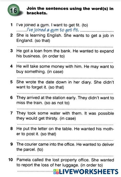 Clause Of Purpose Live Worksheets