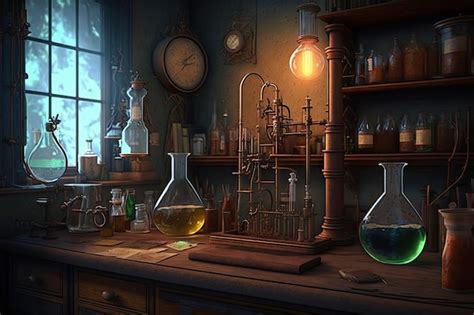 Premium Photo Science Lab With Beakers Flasks And Test Tubes In View Created With Generative Ai