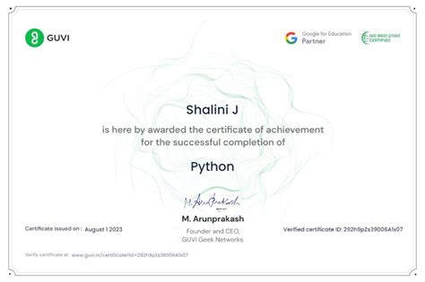 shalini j on linkedin successfully completed my python course powered by guvi geek networks…