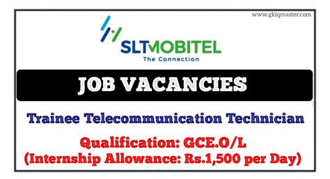 Trainee Telecommunication Technician Sri Lanka Telecom Slt Mobitel Vacancies Master