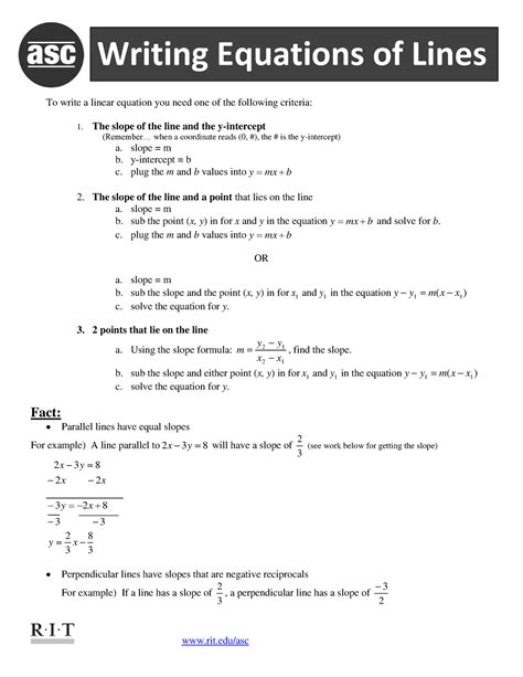 A6 Writing Equationsof Lines BP 9 22 14 2 Rit Asc To Write A Linear Equation You Need One Of
