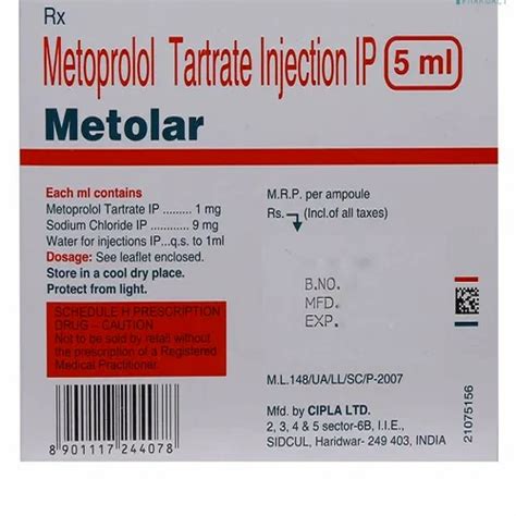 Metoprolol Tartarate Injection 5ml At Best Price In Surat Id 2849325605330