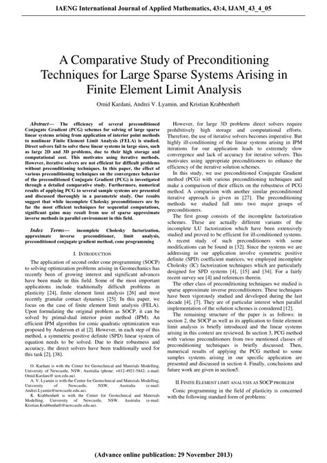 PDF A Comparative Study Of Preconditioning Techniques For Large Sparse Systems Arising In