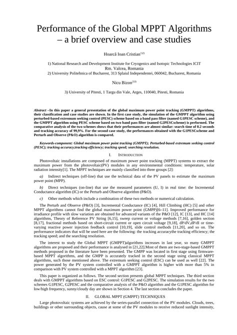 Pdf Performance Of The Global Mppt Algorithms — A Brief Overview And