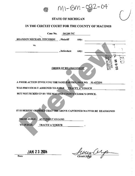 Michigan Order Of Reassignment Us Legal Forms