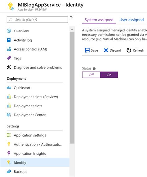 System Assigned Identity App Service Sliding Doors