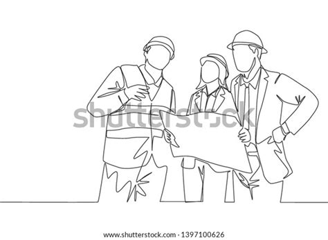 Single Continuous Line Drawing Young Architect Stock Vector Royalty