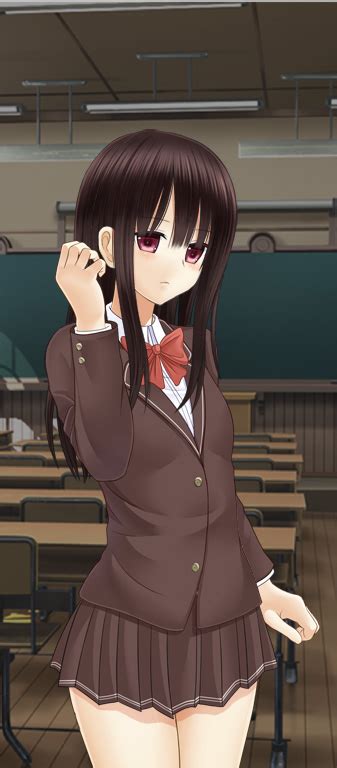 Safebooru 1girl Black Hair Classroom Long Hair Original Red Eyes