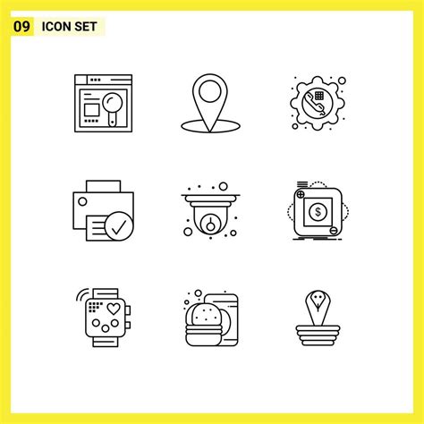 Pictogram Set Of 9 Simple Outlines Of Cam Gadget Call Devices Computers