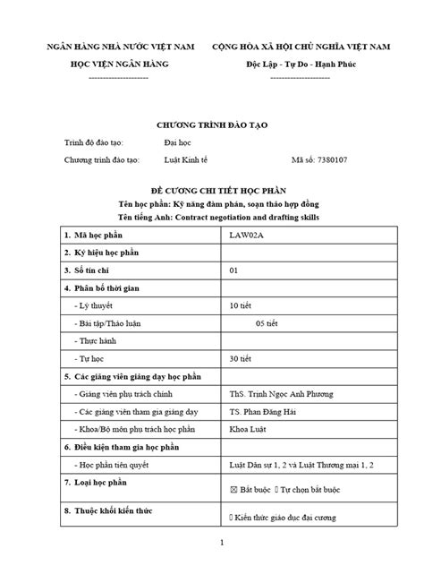 Syllabus Ky Nang Dam Phan Soan Thao Hop Dong 20220901 Pdf