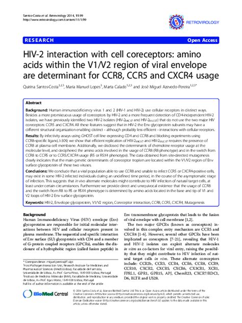 Pdf Hiv 2 Interaction With Cell Coreceptors Amino Acids Within The