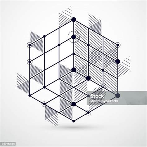 큐브 및 다른 요소와 추상적인 기하학적 벡터 흑백 배경 큐브 육각형 사각형 직사각형 및 추상적인 요소의 구성 디자인에 대 한 완벽 한 배경 0명에 대한 스톡 벡터 아트 및