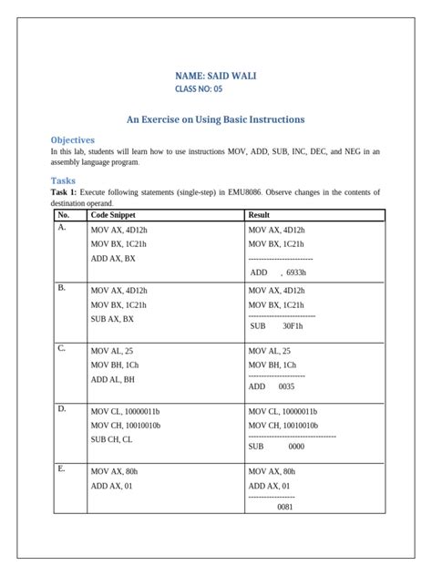Lab Work Hos Pdf Assembly Language Computer Science