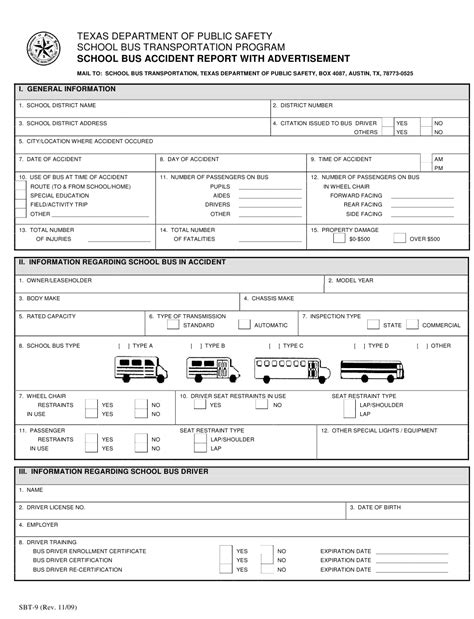 Form Sbt 9 Download Fillable Pdf Or Fill Online School Bus Accident