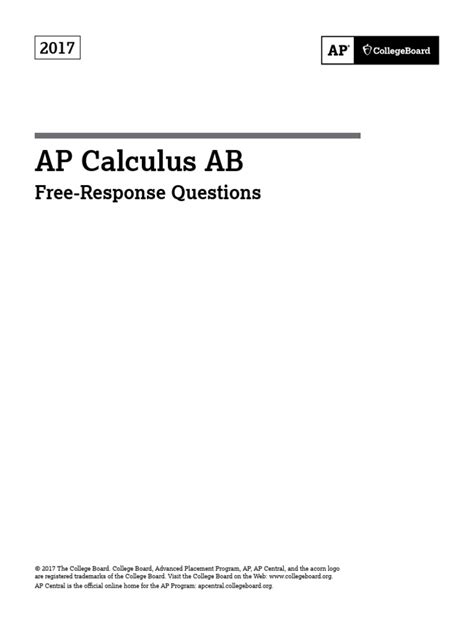 Ap Calculus Ab Frq 2017 Pdf Mathematical Analysis Calculus