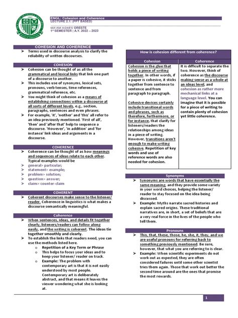 cohesion and coherence 2 1 download free pdf word discourse