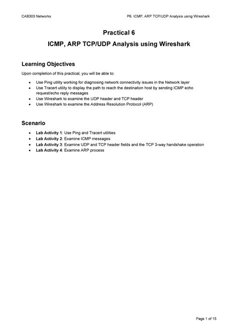 CAB Prac ARP ICMP TCP UDP Analysis V Practical ICMP ARP TCP UDP Analysis Using