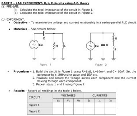solved part 3 lab experiment r l c circuits using a c theory