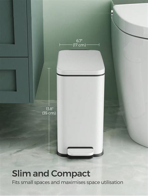Songmics Bathroom Bin 10l Small Bin With Lid Pedal Toilet Bin Slim For Small Spaces Steel