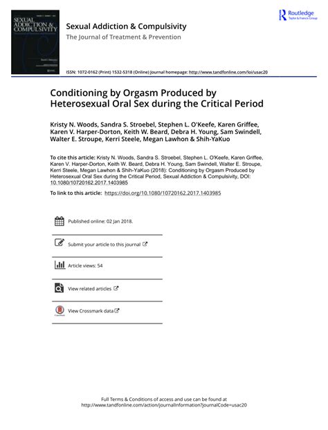 Pdf Conditioning By Orgasm Produced By Heterosexual Oral Sex During The Critical Period