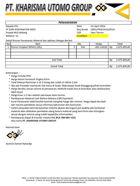 Penawaran Pt Espe Kontraktor Indo Pdf