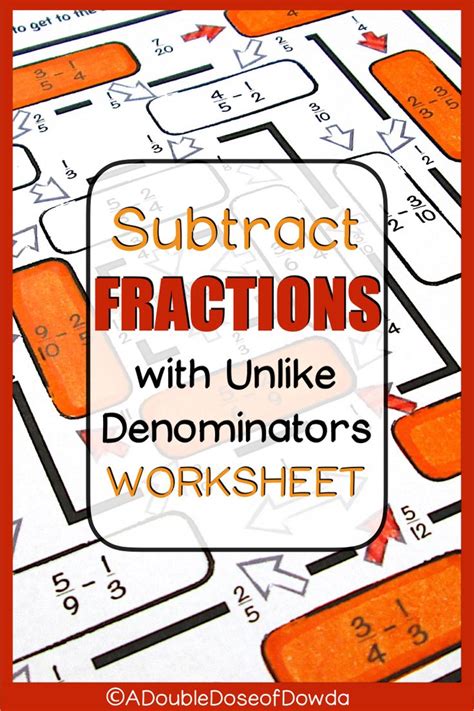 Subtracting Fractions With Unlike Denominators Worksheet Elementary Math Centers Subtracting