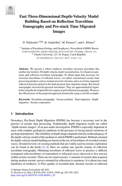 Pdf Fast Three Dimensional Depth Velocity Model Building Based On