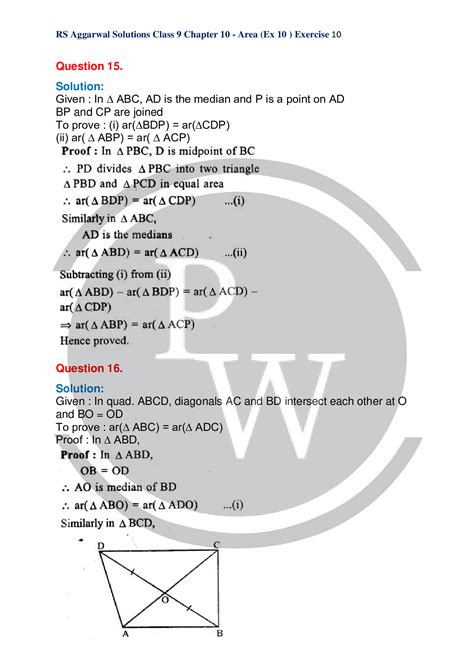 RS Aggarwal Maths Solutions For Area PW
