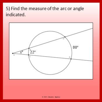 Secants Tangents Angle Measures Of Circles Google Forms Quiz Practice