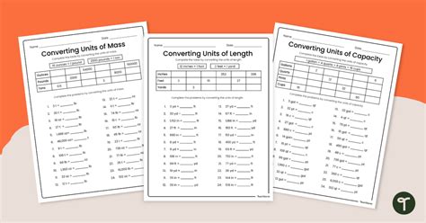 Customary System Measurement Conversions Worksheets Converting
