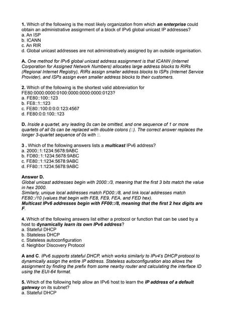 Ipv6 Questions Doc Computer Networking Computing