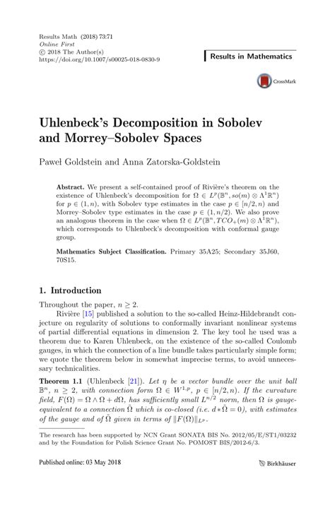 Pdf Uhlenbecks Decomposition In Sobolev And Morreysobolev Spaces