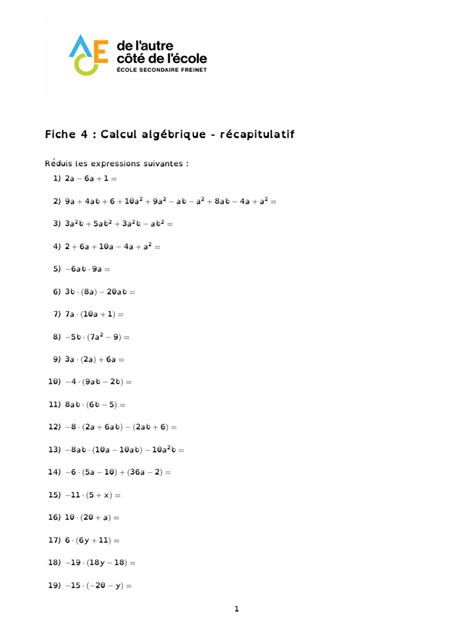 Exercices Calcul Littéral Pdf