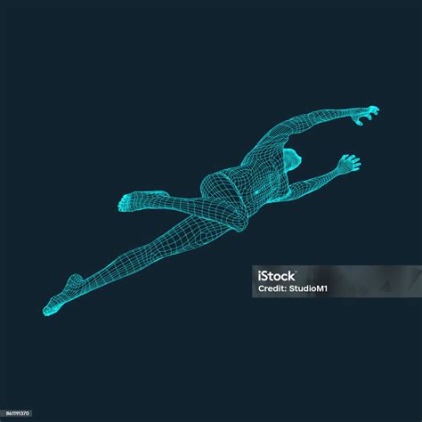 점프 맨 다각형 디자인입니다 남자 기하학적 디자인의 3d 모델입니다 사업 과학 및 기술 벡터 일러스트 레이 션입니다 3d 다각형