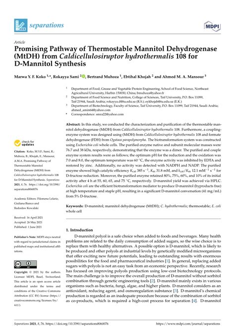 Pdf Promising Pathway Of Thermostable Mannitol Dehydrogenase Mtdh