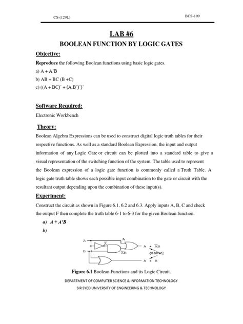 Lab 6 Pdf Logic Gate Boolean Algebra