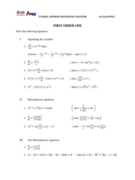 Tutorial Eum Ode Pdf Ordinary Differential Equation Equations