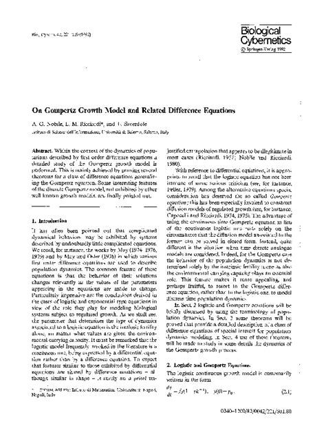 Pdf On Gompertz Growth Model And Related Difference Equations