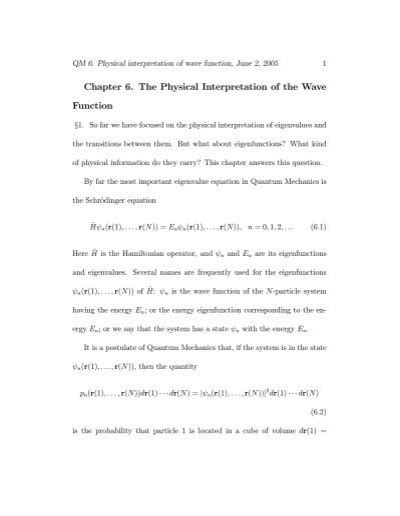 Chapter 6 The Physical Interpretation Of The Wave Function