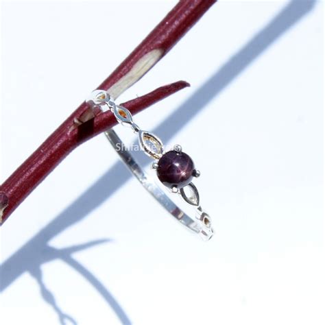 Star Ruby Ring Dainty Star Ruby Ring Minimalist Ring Sterling Silver Ringround Star Ruby