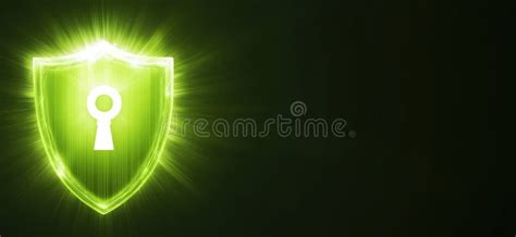 Green Glowing Shield With Keyhole Symbol Representing Security