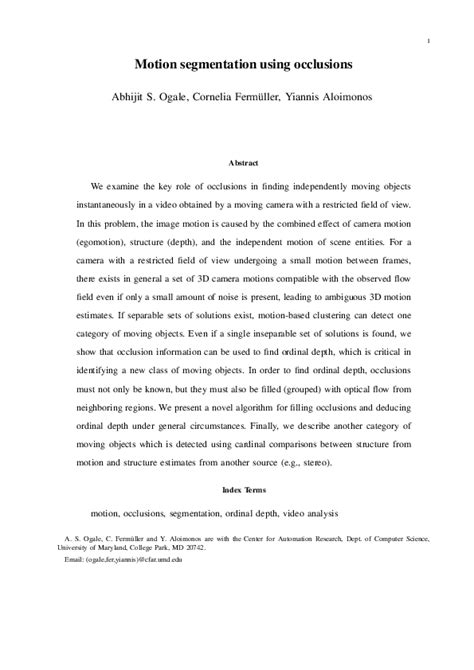 Pdf Motion Segmentation Using Occlusions Yiannis Aloimonos