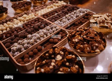 BELGIUM Brabant Brussels Food Sweets Display of Belgian chocolate Stock ...