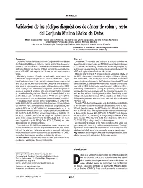 (PDF) Validación de los códigos diagnósticos de cáncer de colon y recto del Conjunto Mínimo ...