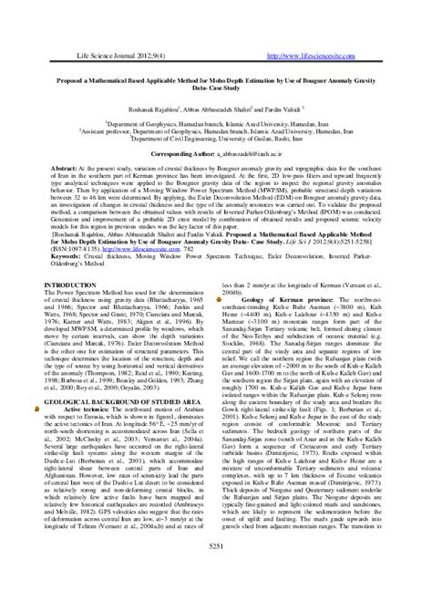 Pdf Mathematical Based Applicable Method For Moho Depth Estimation By Use Of Bouguer Anomaly