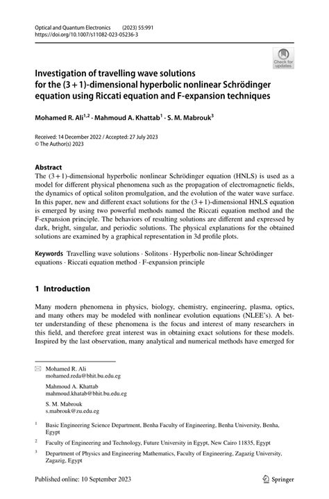 Pdf Investigation Of Travelling Wave Solutions For The 3 1 Dimensional Hyperbolic