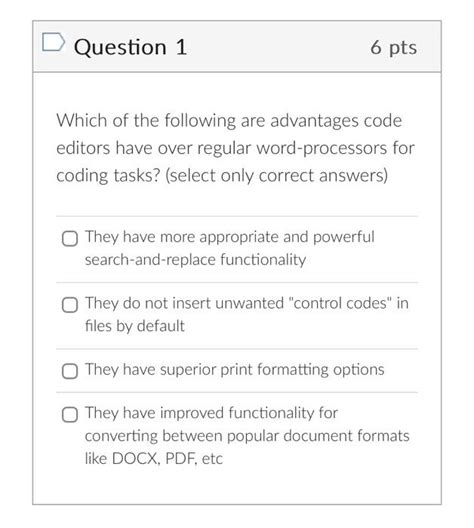solved question 1 6 pts which of the following are