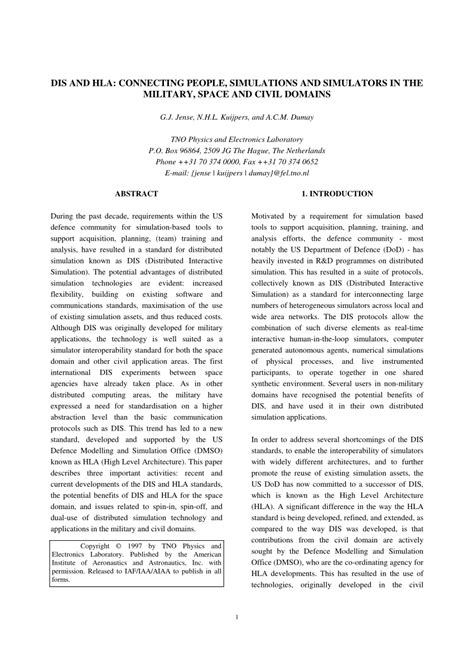 Pdf Dis And Hla Connecting People Simulations And Simulators In The