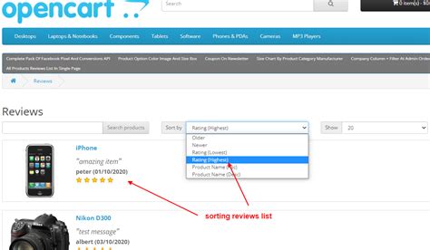 opencart all products reviews list in single page