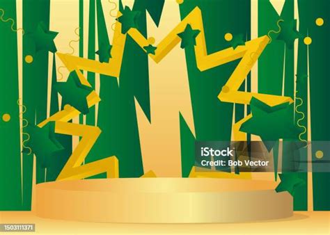 녹색 노란색 및 금색 추상 모형 제품 디스플레이 무대 진열장 프레젠테이션을 위한 실린더 받침대 연단 3d 최소 기하학적 형태 3차원 형태에 대한 스톡 벡터 아트 및 기타